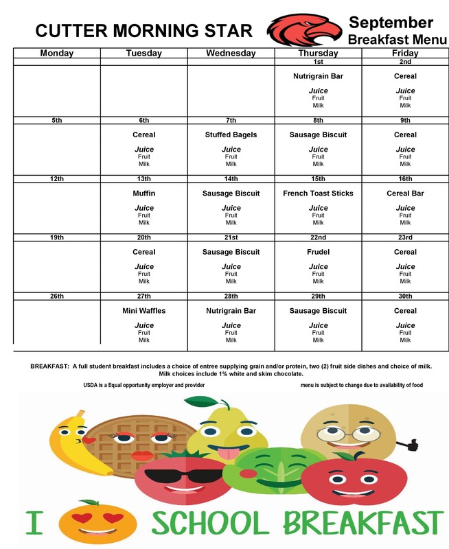 Breakfast/Lunch Menus | Cutter Morning Star Elementary School